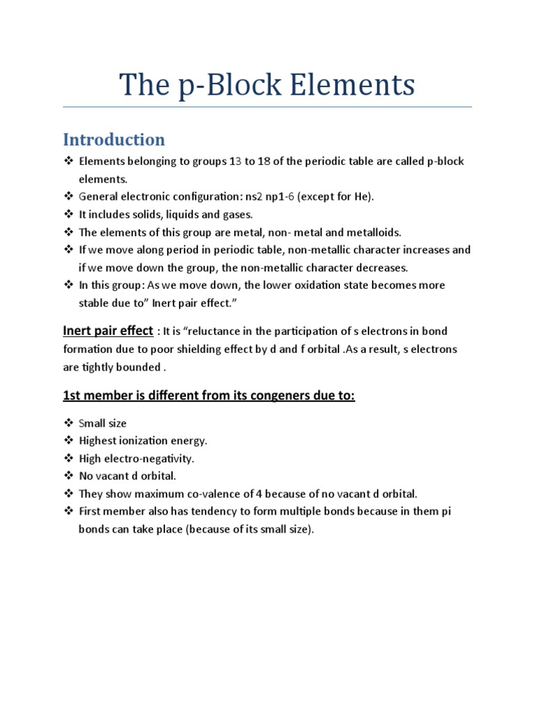 The P-Block Elements | PDF | Carbon | Aluminium