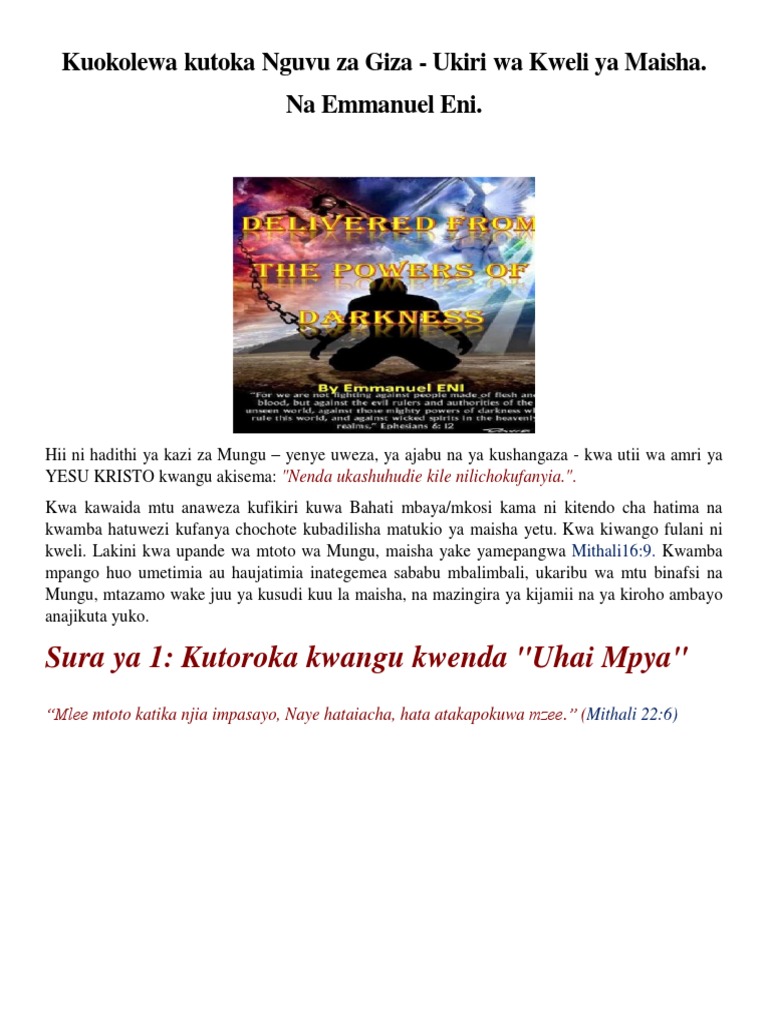 Kuokolewa Kutoka Nguvu Za Giza - Na. Rev. Emmanuel Eni. Swahili Version ...