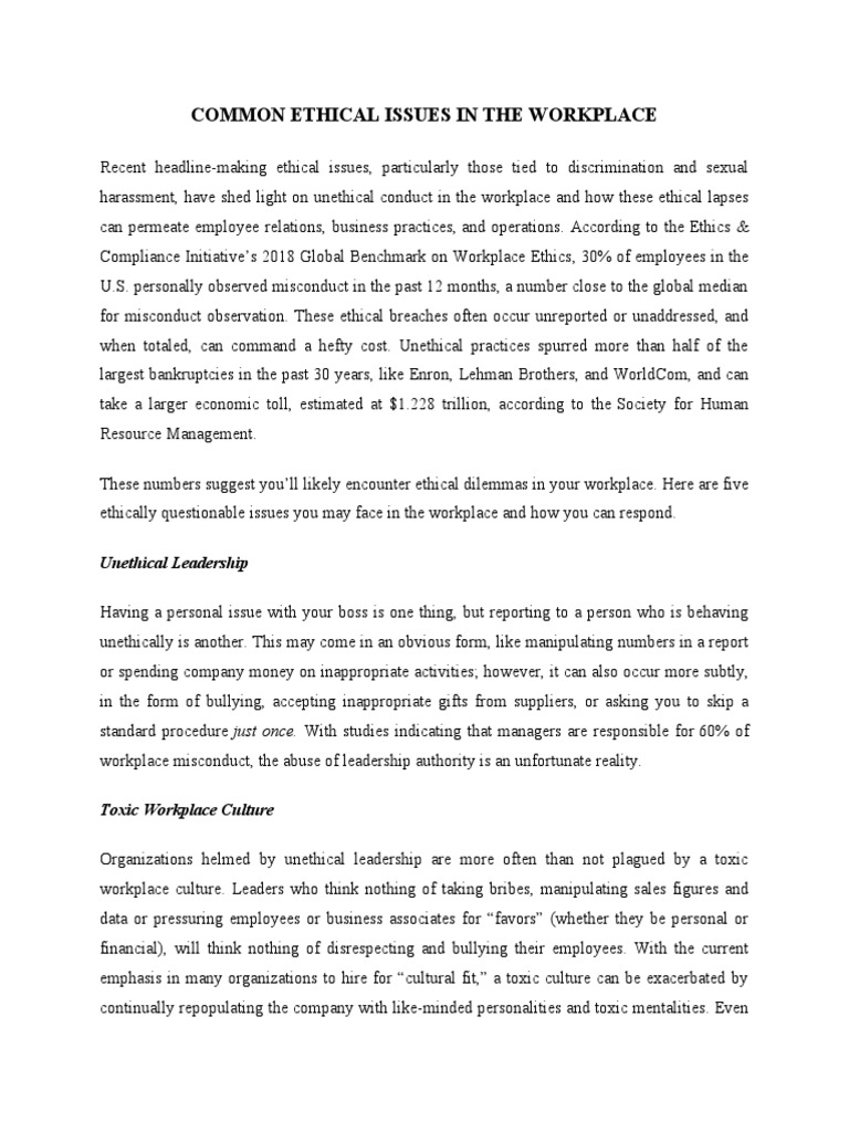 Common Ethical Issues in The Workplace | PDF | Employment | Discrimination