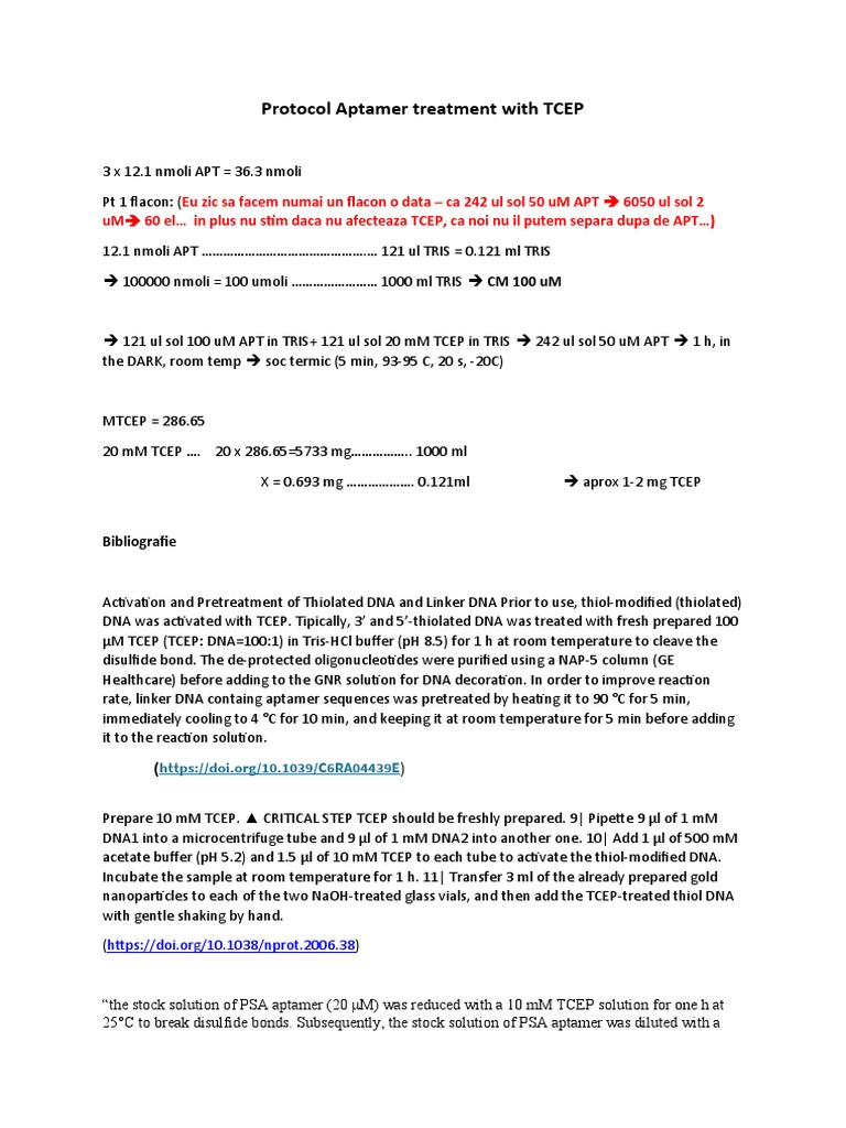 Protocol Aptamer Treatment With TCEP | PDF | Buffer Solution ...