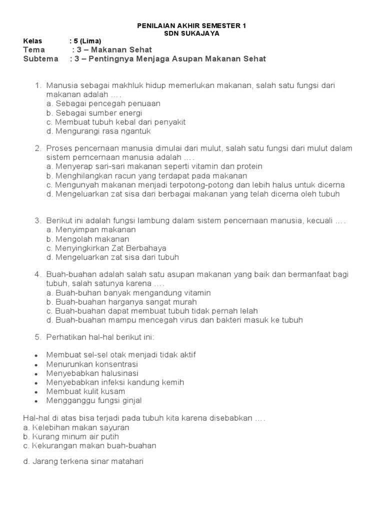 PTS 1 Kelas 5 TEMA 3 SB3 | PDF