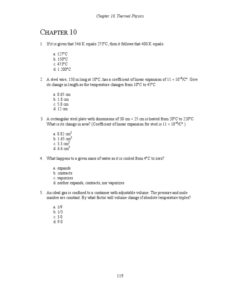 Hapter: Chapter 10, Thermal Physics | PDF | Thermal Expansion | Gases