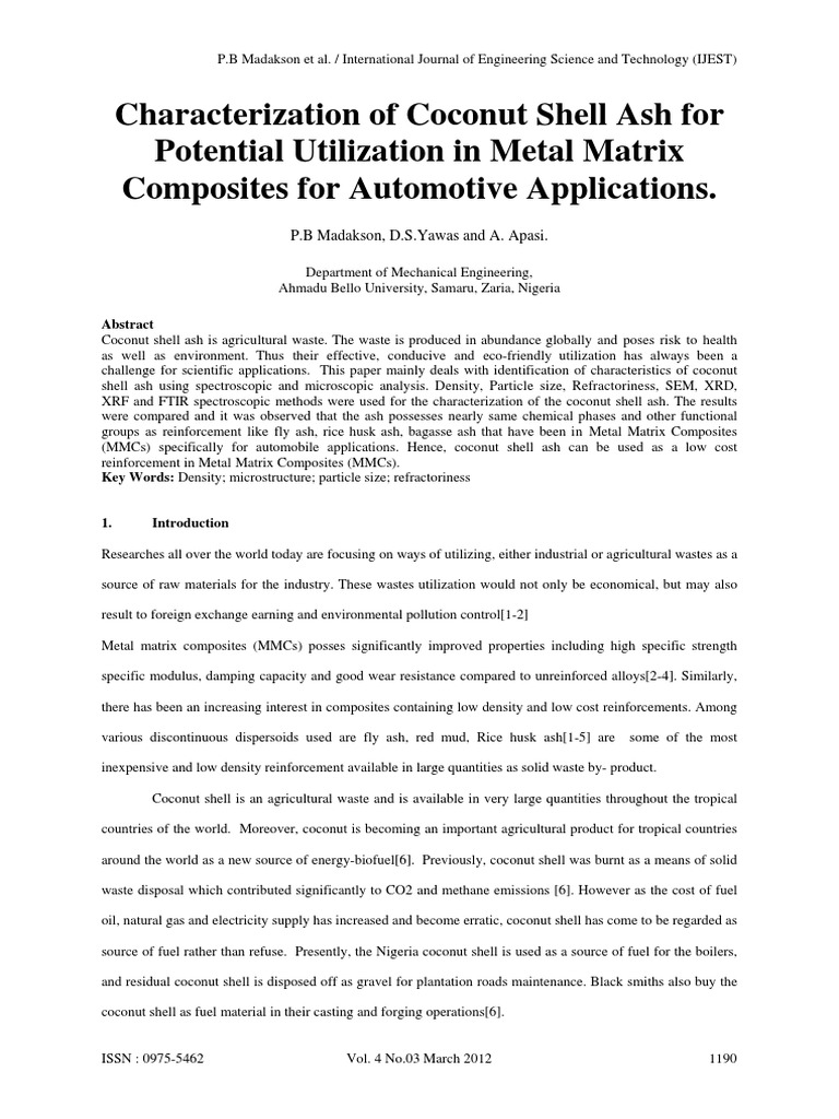 Characterization of Coconut Shell Ash For Potentia | PDF | Composite ...