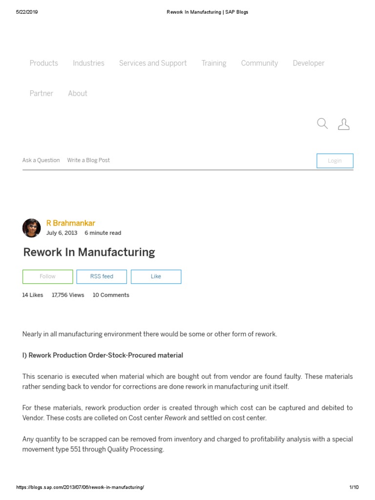Rework in Manufacturing - SAP Blogs | PDF | Financial Transaction | Goods