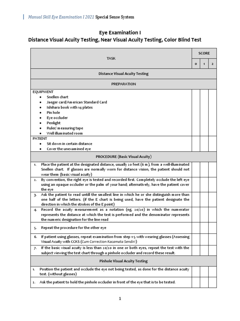 Skill Lab 1 Visual Acuity and Color Blind Test Rev | Download Free PDF ...
