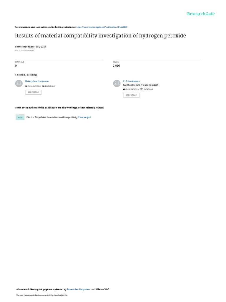 Experimental Assessment of Hydrogen Peroxide Compatibility | PDF ...