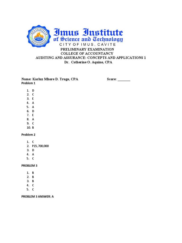 Trugo, Karluz - Prelims - Answer Sheet | PDF