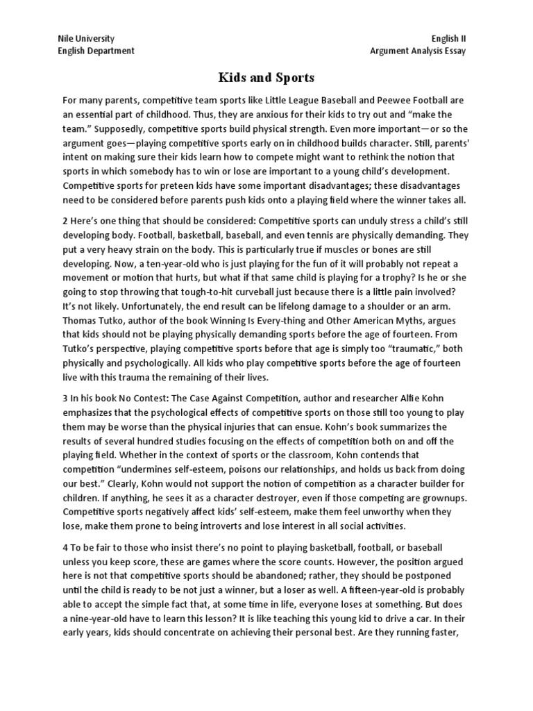 Argumentative Analysis Assignment Article - Kids and Sports | PDF ...