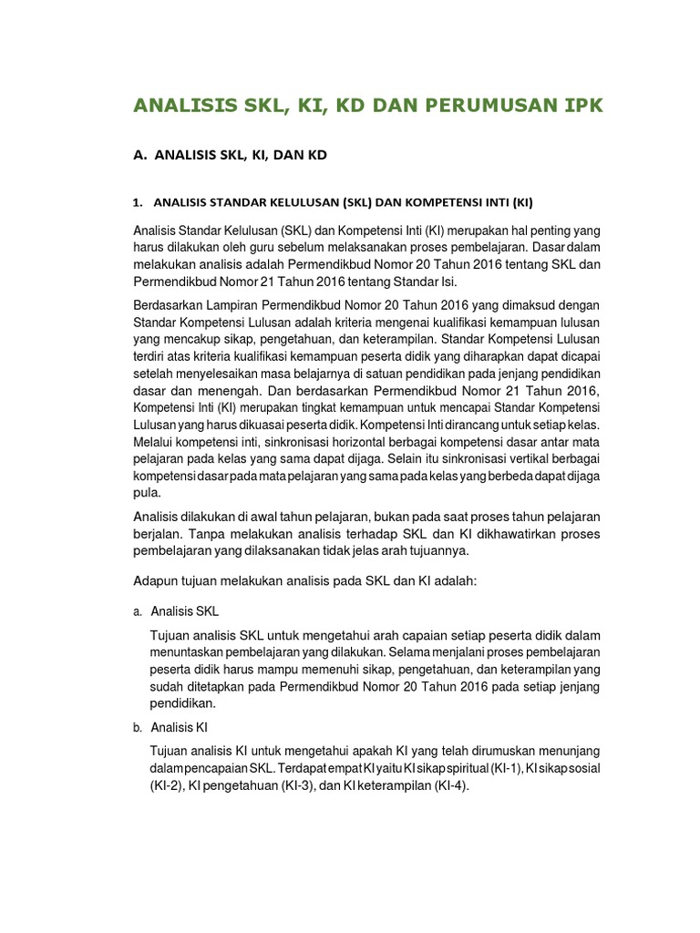 ANALISIS SKL, KI, KD Dan PERUMUSAN IPK | PDF
