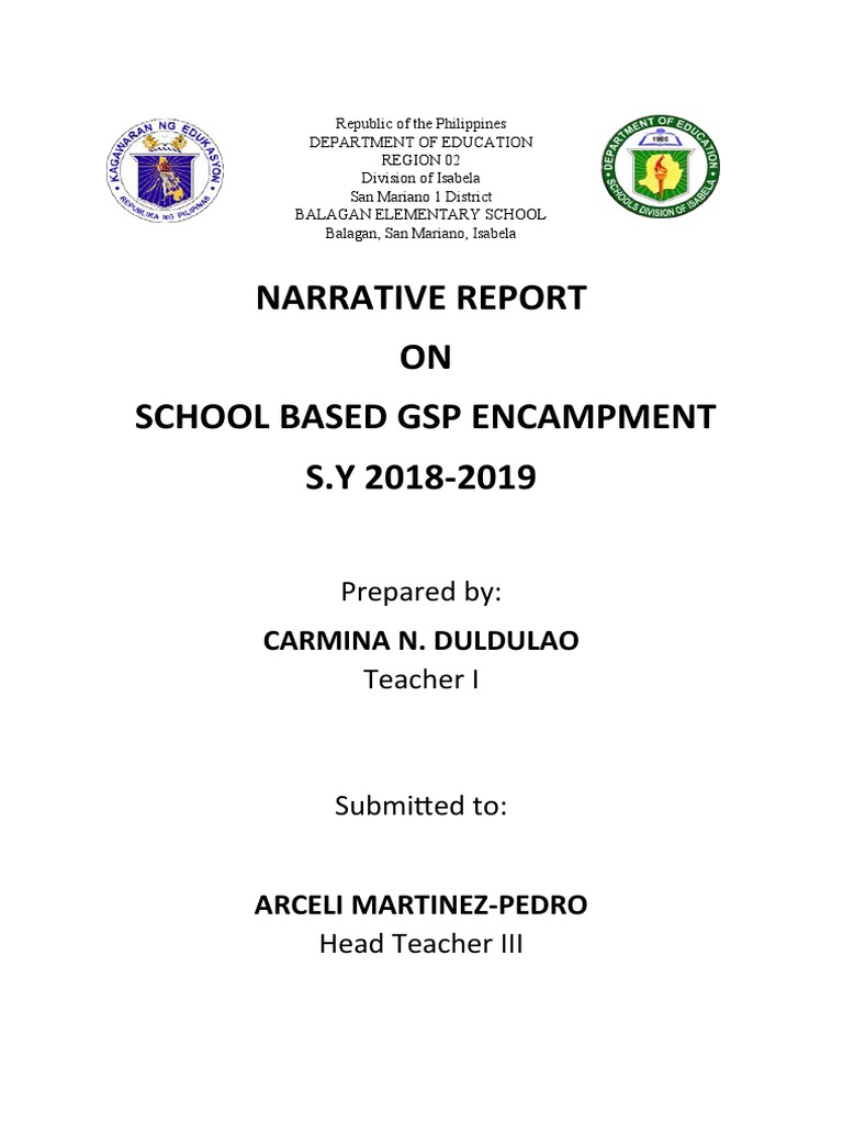 Narrative Report ON School Based GSP Encampment S.Y 2018-2019 | PDF ...