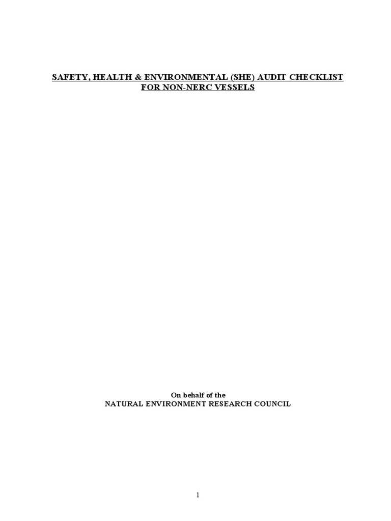 Safety, Health & Environmental (She) Audit Checklist For Non-Nerc ...
