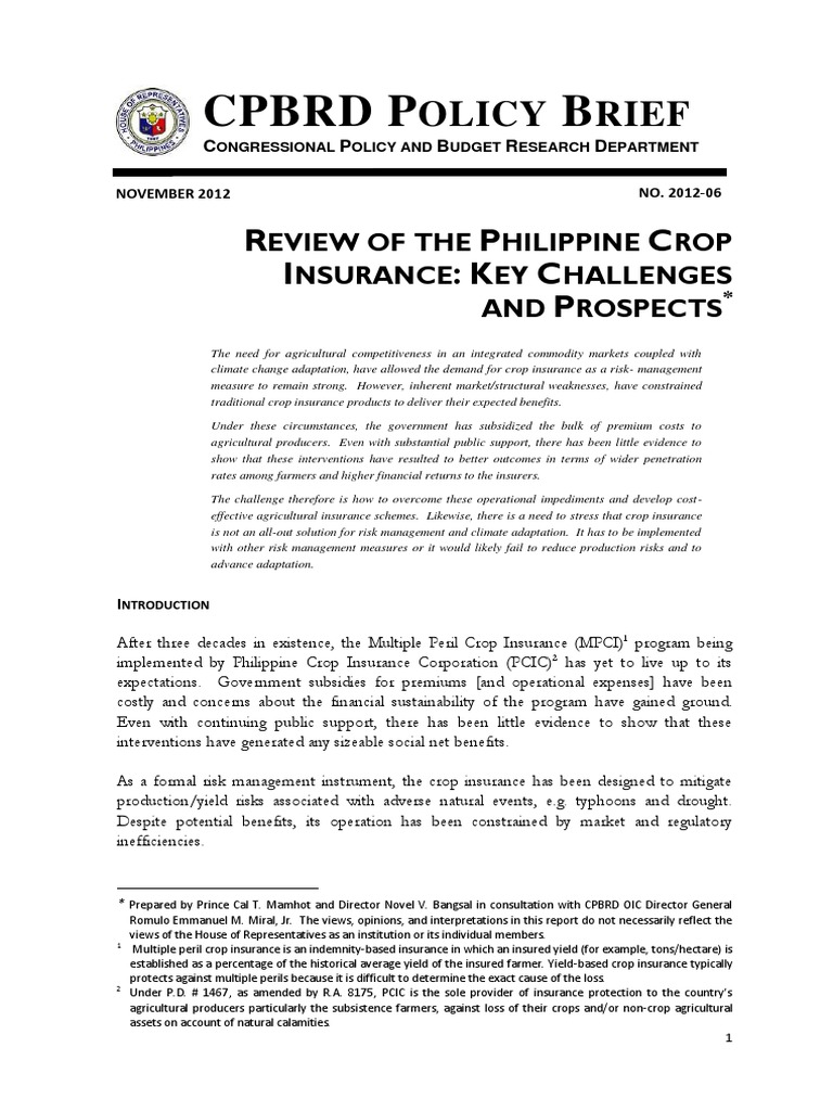 CPBRD Policy Brief No. 2012-06 - Review of The Philippine Crop ...