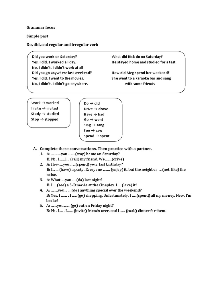 Exercise of Simple Past Tense | PDF