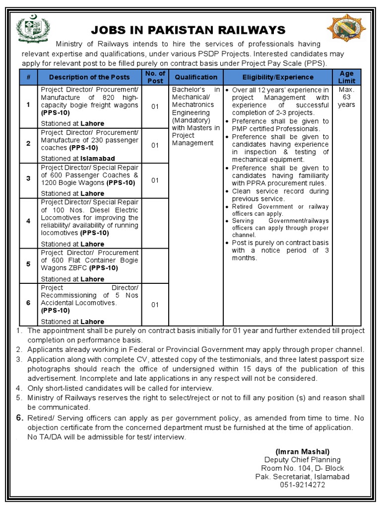 Rolling Stock Project Directors Advertisement | PDF | Rail Transport ...