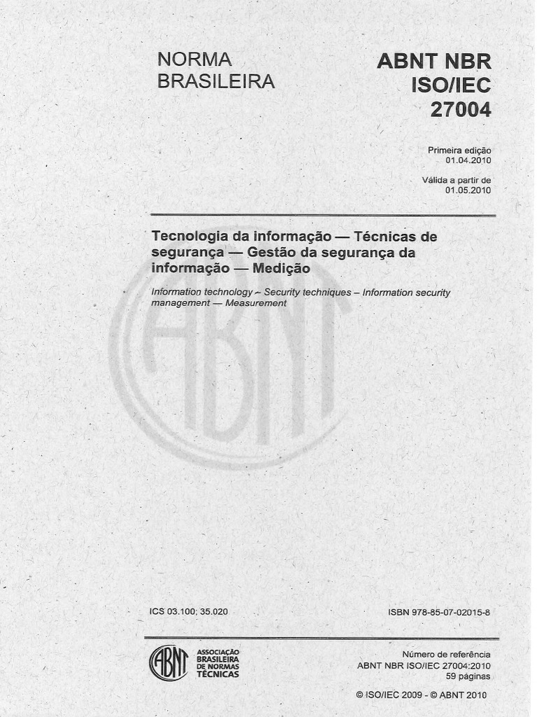 NBR Iso Iec 27004 2010 | PDF