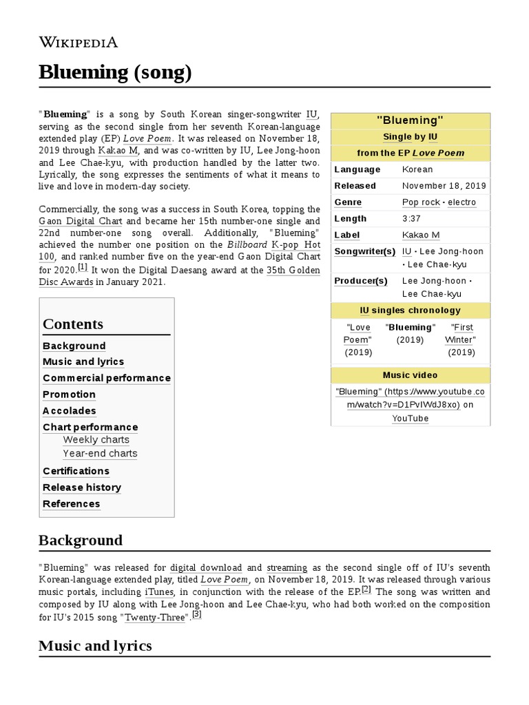 Blueming (Song) | PDF | Music Industry | Popular Music