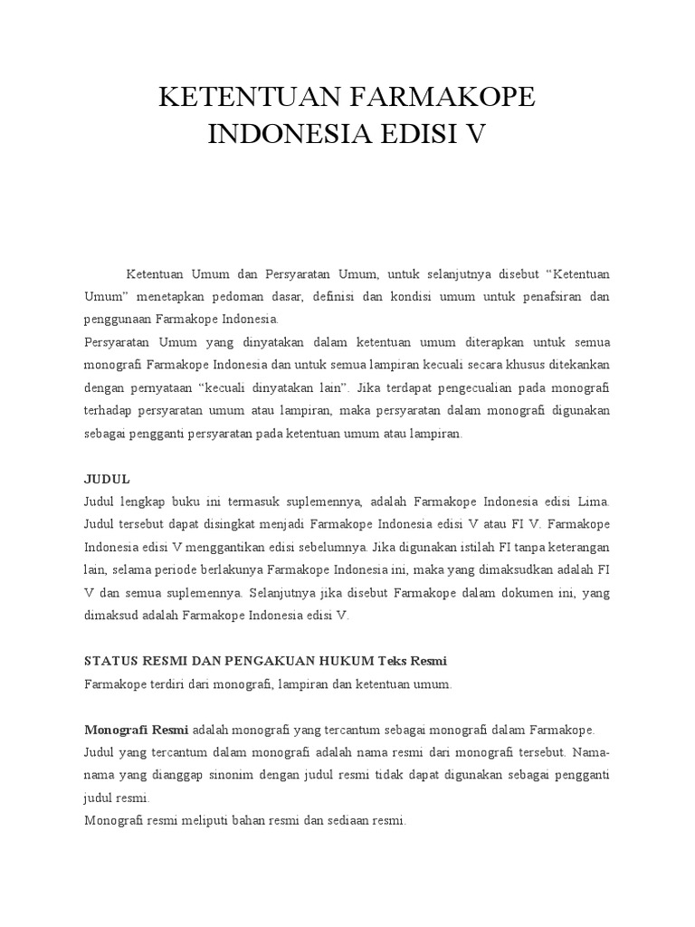 Ketentuan Farmakope Indonesia Edisi V | PDF