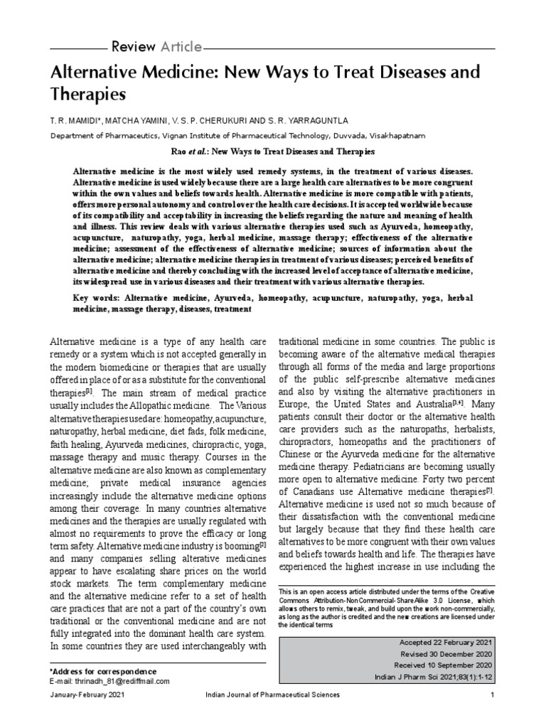 Alternative Medicine New Ways To Treat Diseases and Therapies | PDF ...