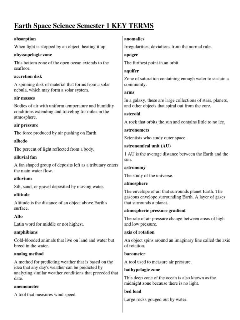 Earth Space Science Key Terms | PDF | Atmosphere Of Earth | Sun