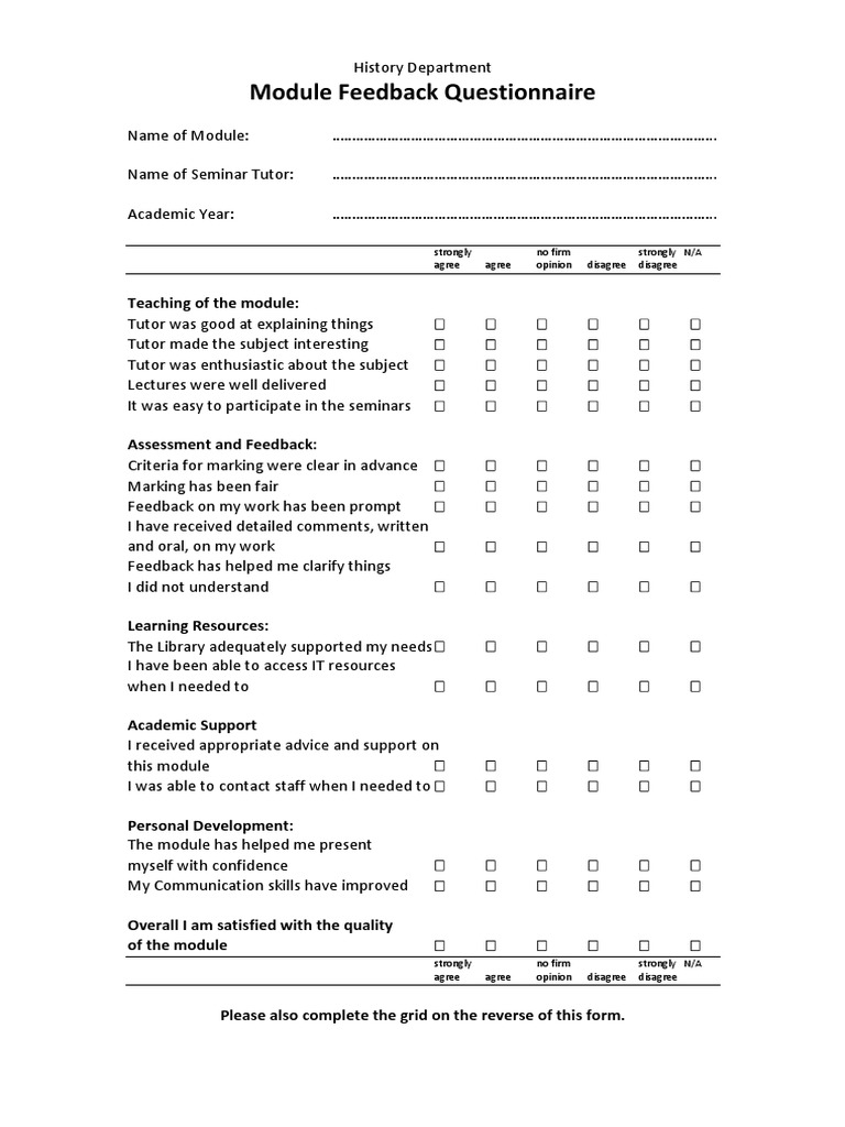 History Module Feedback Questionnaire | PDF | Teaching | Educational ...