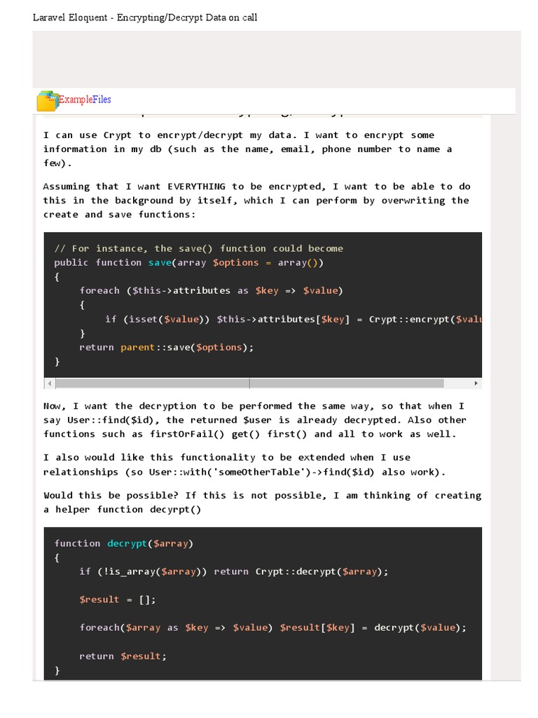 Laravel Eloquent Encrypting Decrypt Data On Call Pdf Encryption Computing