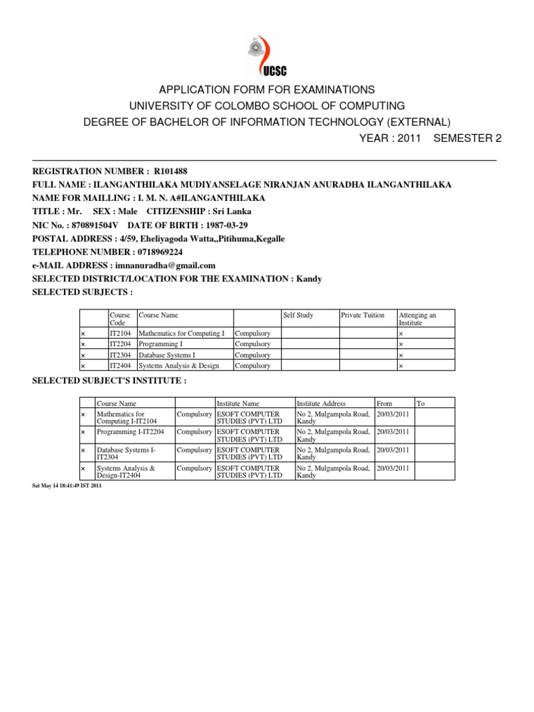 Exam Application: BSc IT 2011 | PDF | Academia | Computing