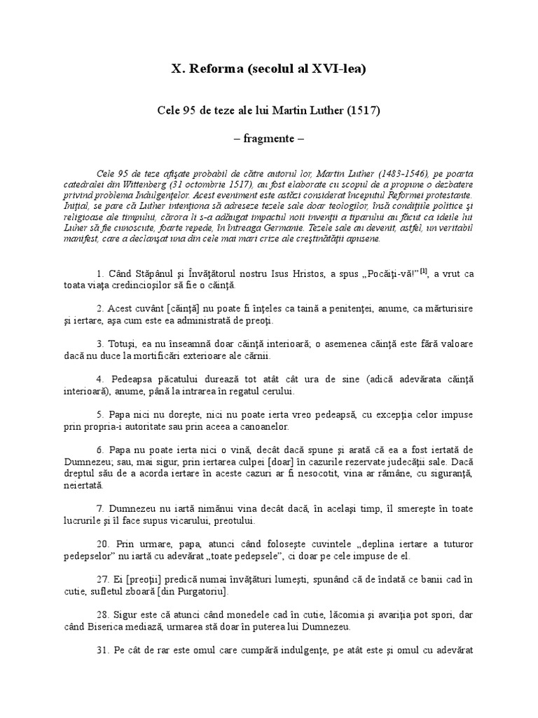 1.cele 95 de Teze Ale Lui Martin Luther (1517) | PDF