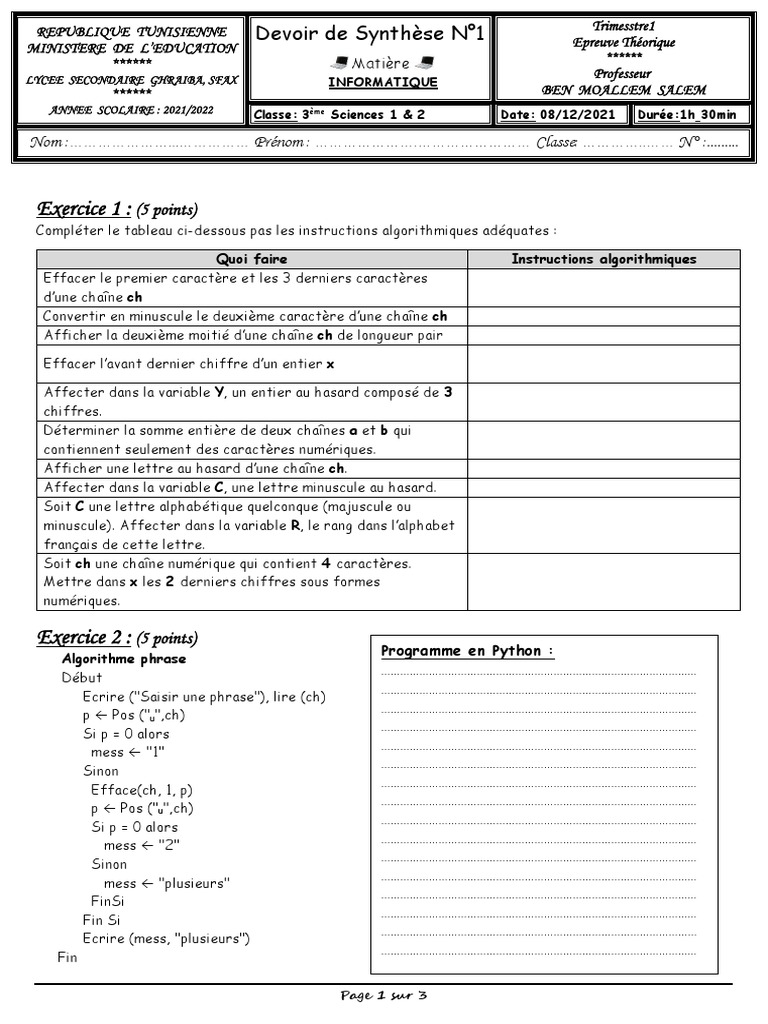 Exemple Devoir | PDF | Informatique | Informatique