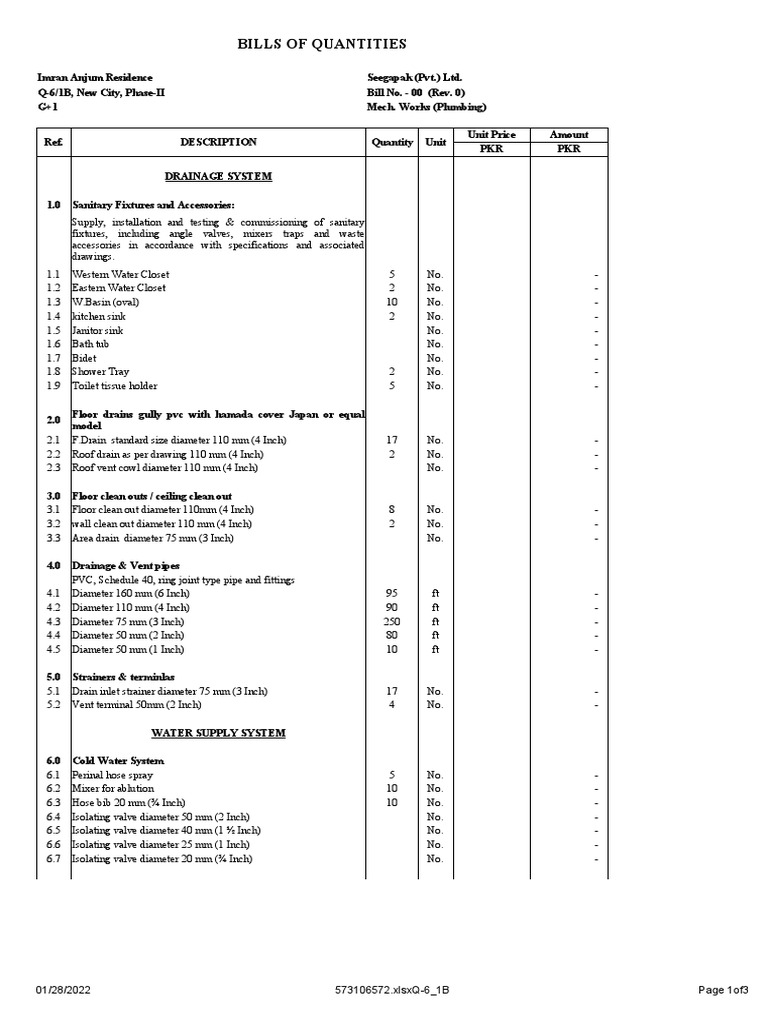 Plumbing BOQ | PDF | Plumbing | Manufactured Goods