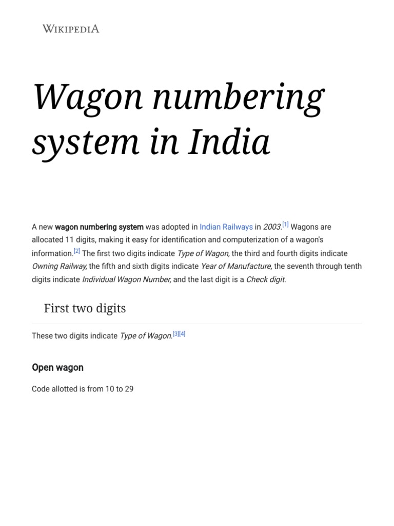 Wagon Numbering System in India - Wikipedia | PDF | Land Vehicles ...