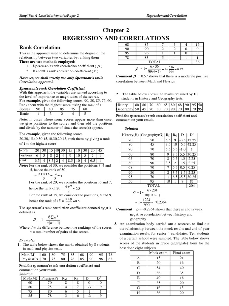 Regression and Correlations: Rank Correlation | PDF | Spearman's Rank ...