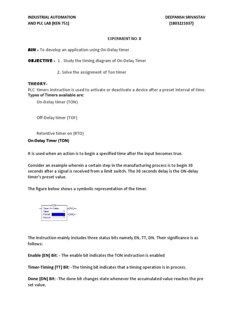 Aim - Objective - : Theory-Types of Timers Available Are | PDF | Programmable Logic Controller ...