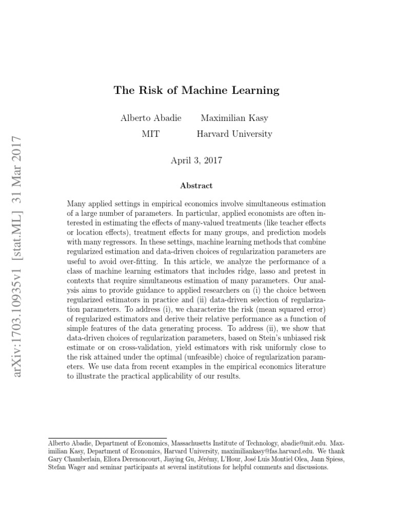 The Risk of Machine Learning | PDF | Estimator | Regression Analysis