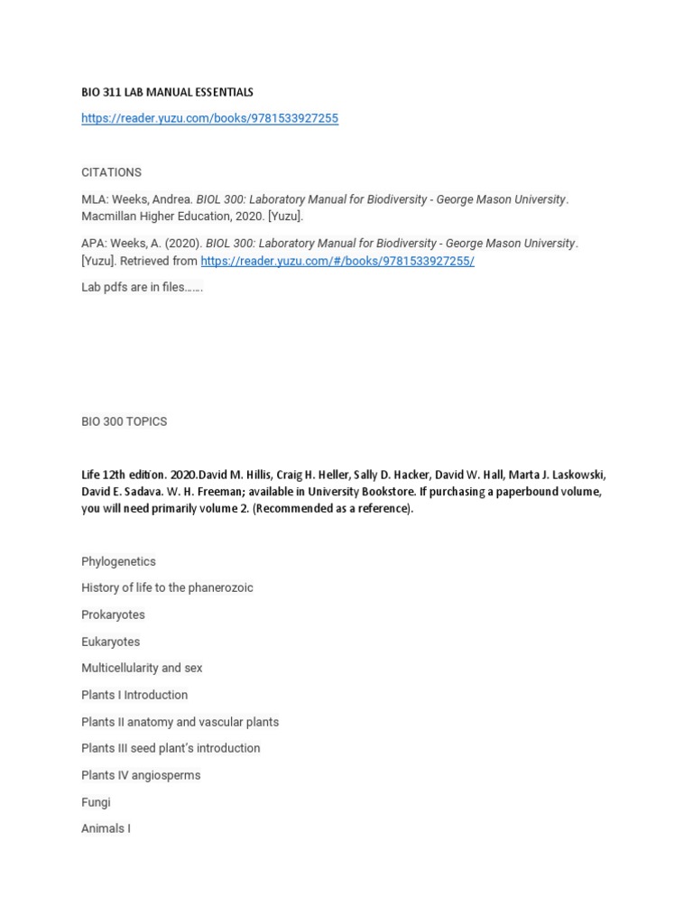 Bio 300 Lab Manual Essentials | PDF