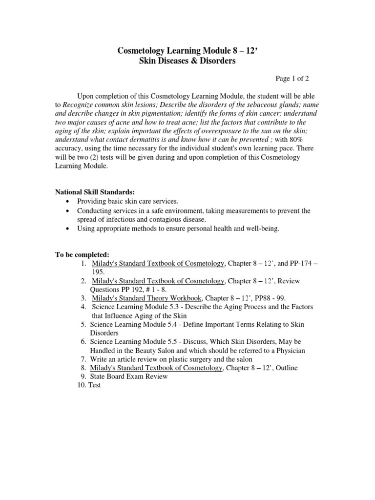 Cosmetology Learning Module 8 12 Skin Diseases and Disorders | PDF ...