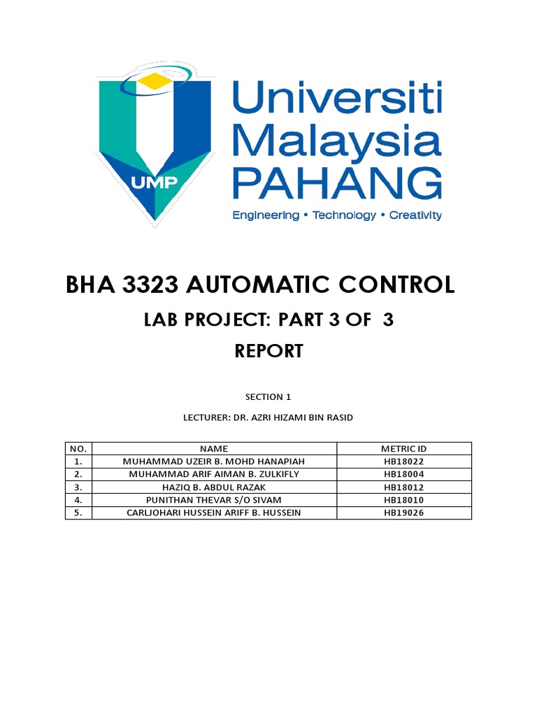 Group 1 Automatic Control Lab Project Report 3 of 3 | PDF | Control ...