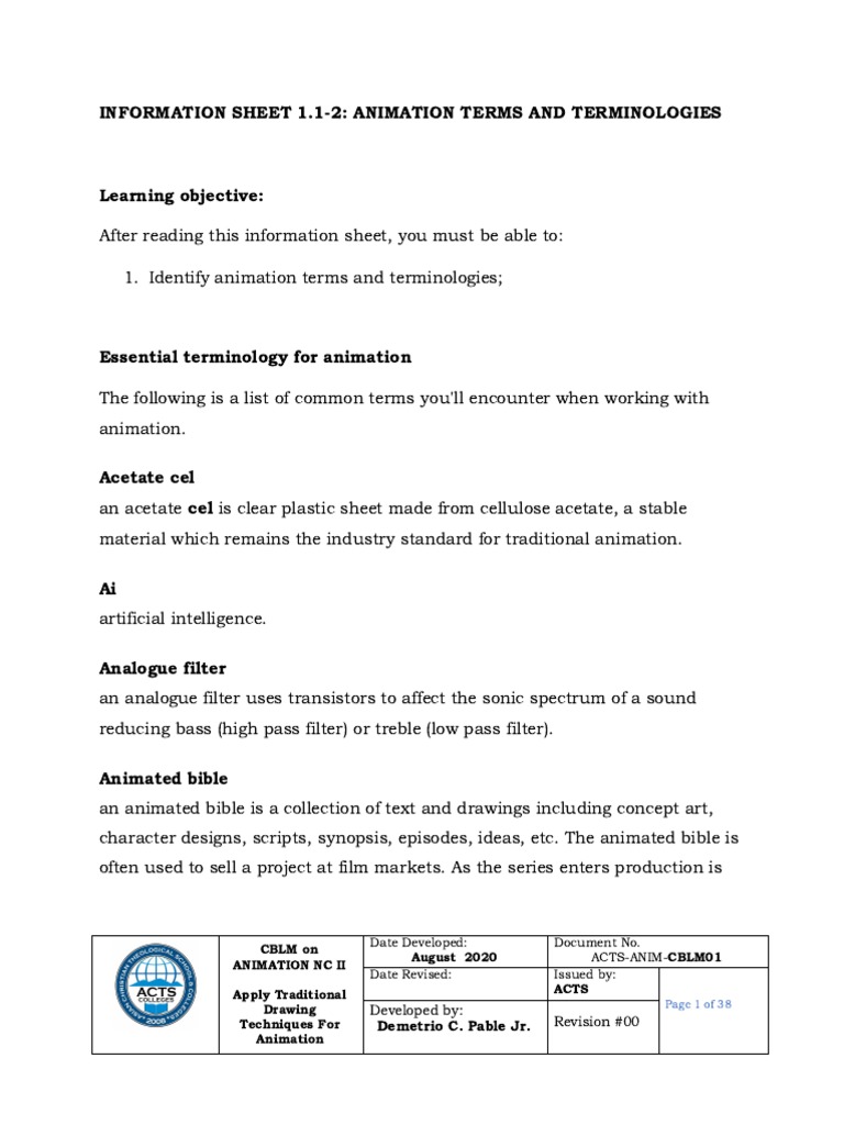 Animation Terms and Termonologies | PDF | Animation | Rendering (Computer Graphics)