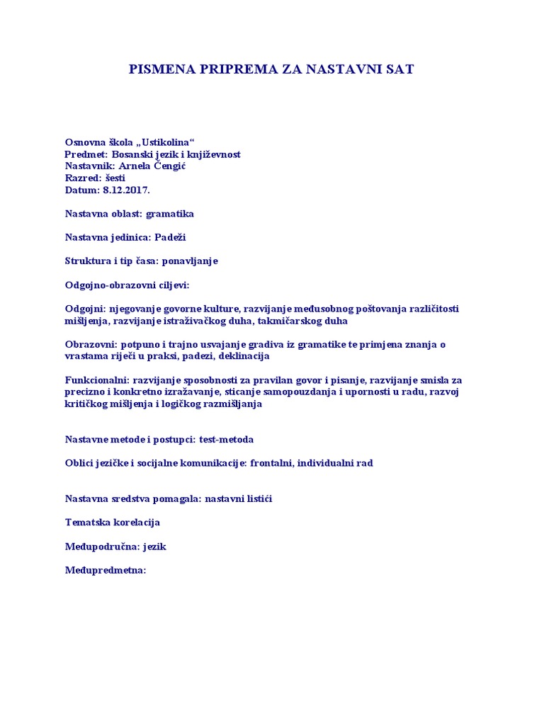 Padezi Vjezbanje | PDF