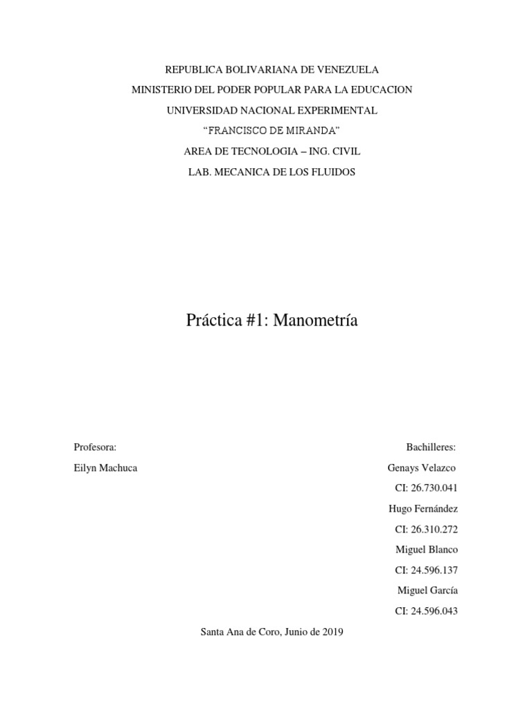 Práctica de Manometría en Fluidos | PDF | Presión | Medición