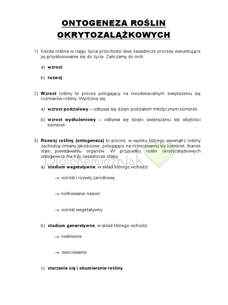 Ontogeneza Roślin Okrytozalążkowych | PDF