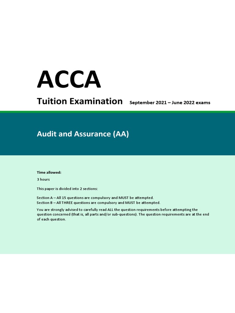 Acca - Aa Mock Exam 1 | PDF | Going Concern | Auditor's Report