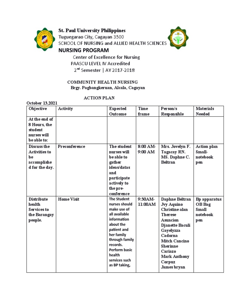 Action Plan | PDF | Nursing | Public Services