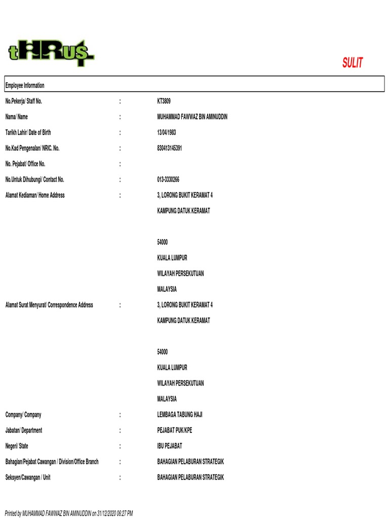Th-kt3809 - Asset Declaration 2020 | PDF
