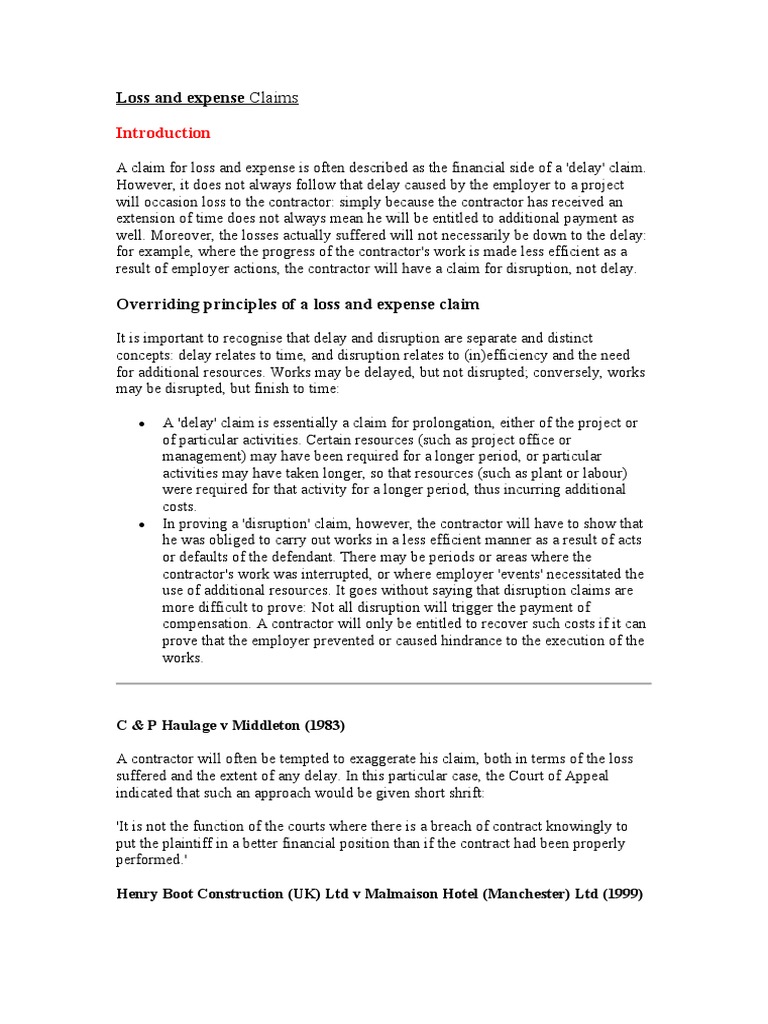 Loss and Expense Claims | PDF | Costs In English Law | Damages