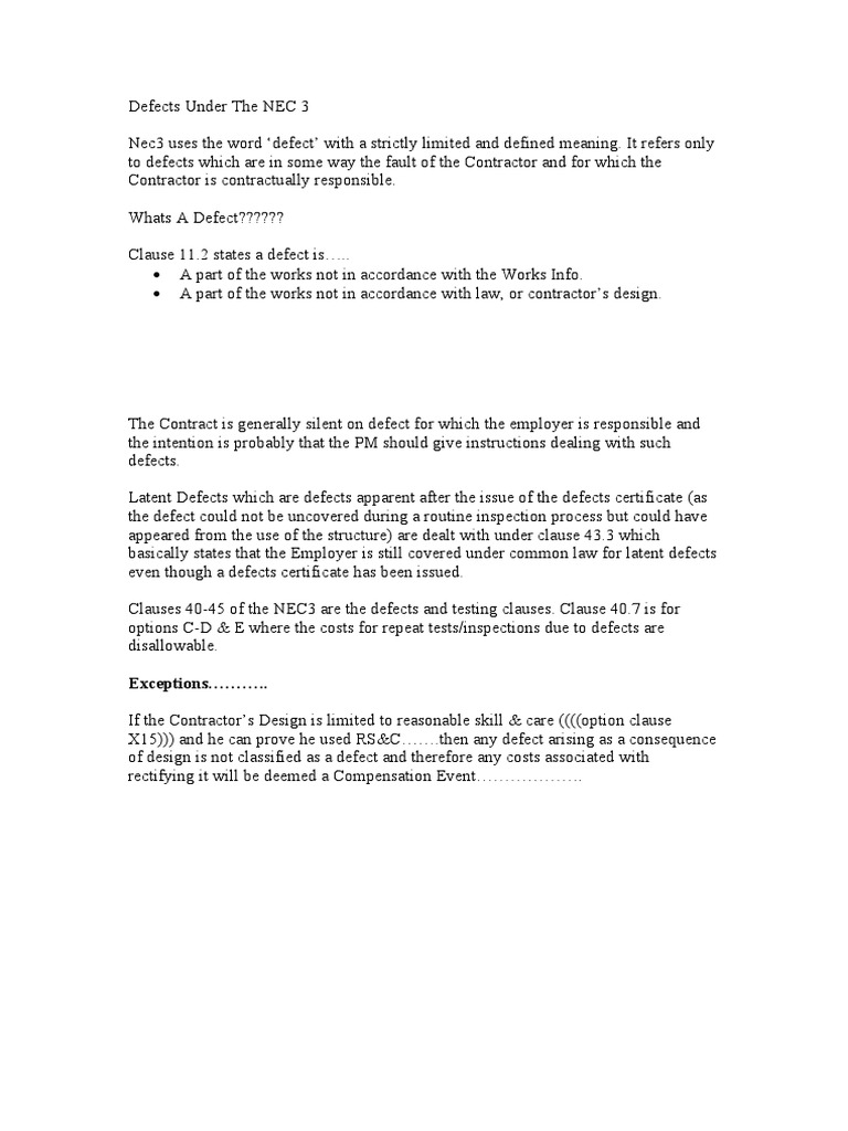 Defects Under The NEC 3 | PDF