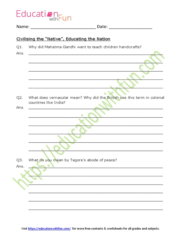 Civilising The "Native", Educating The Nation Worksheet 6 | PDF ...