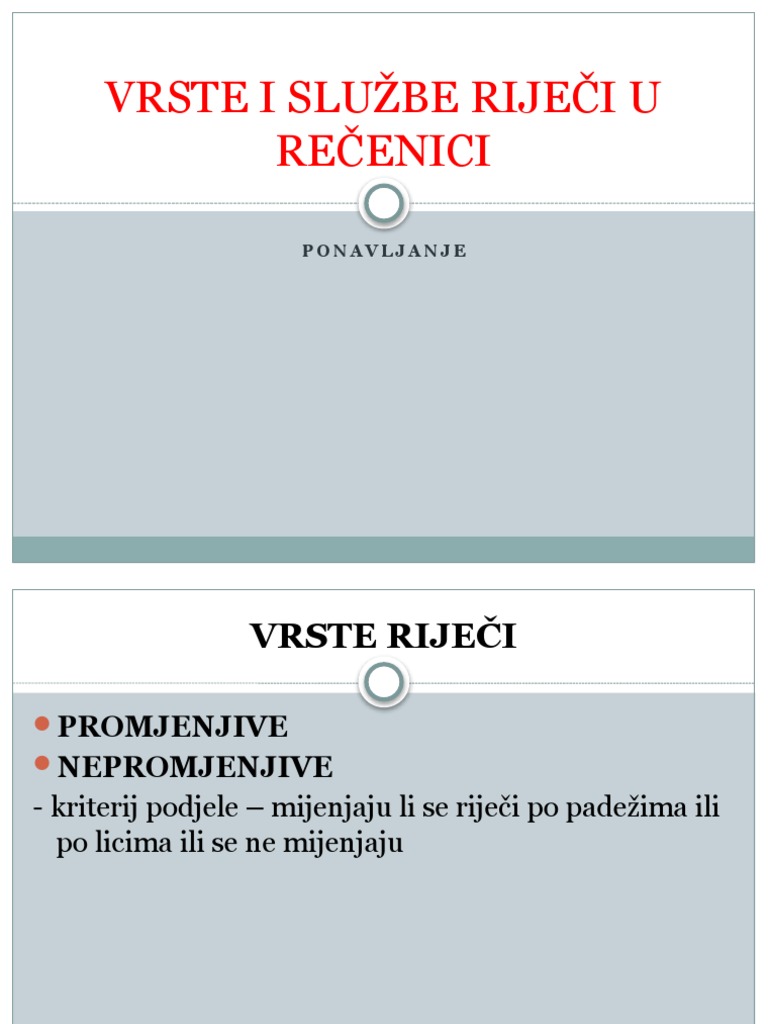 Vrste I Sluzbe Rijeci U Recenici BT | PDF