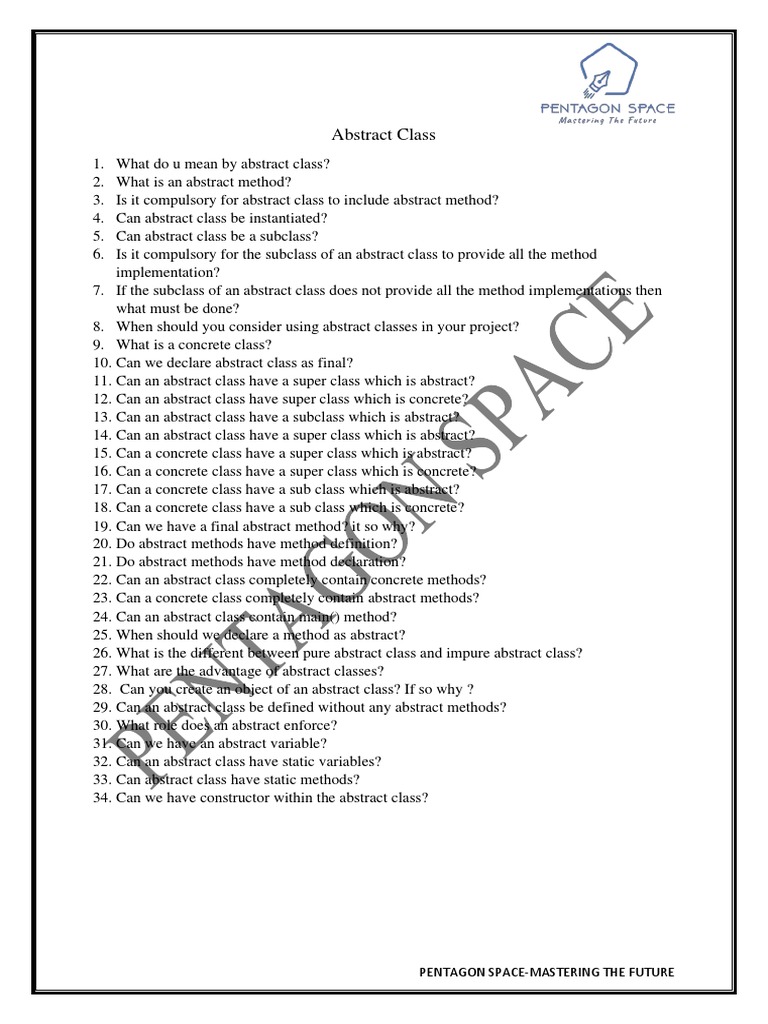 Abstract Class: Pentagon Space-Mastering The Future | PDF