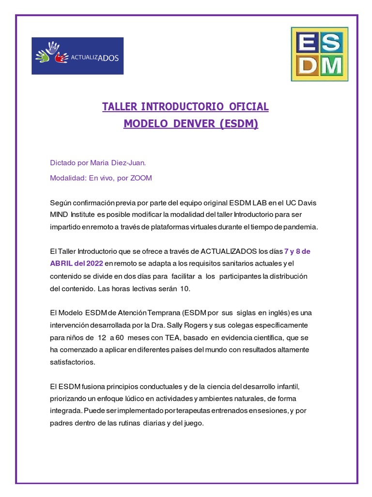 Taller Introductorio Oficial Modelo Denver | PDF | Espectro autista ...