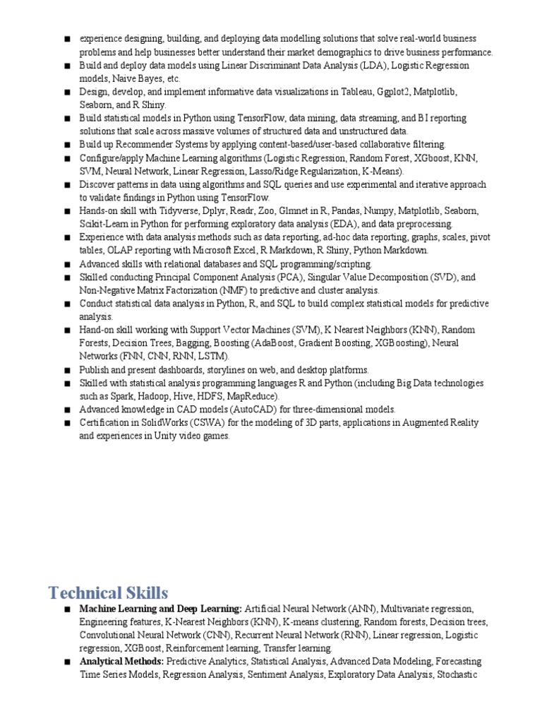 Technical Skills | PDF | Machine Learning | Predictive Analytics